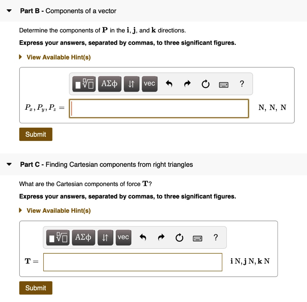 SOLVED: Part B - Components of a vector Determine the components of P ...