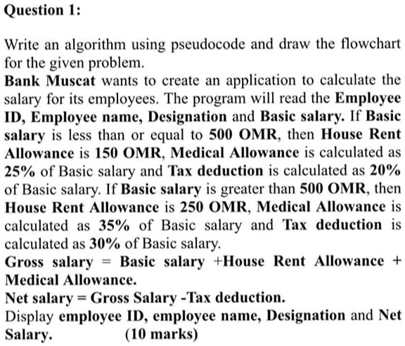 Solved Write An Algorithm Using Pseudocode And Draw The Flowchart For The Given Problem Bank 0707