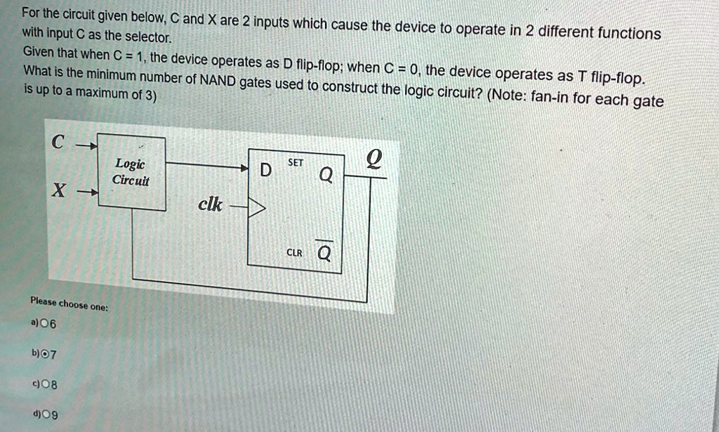 For the circuit given below, C and X are 2 inputs which cause the device to operate in 2 ...