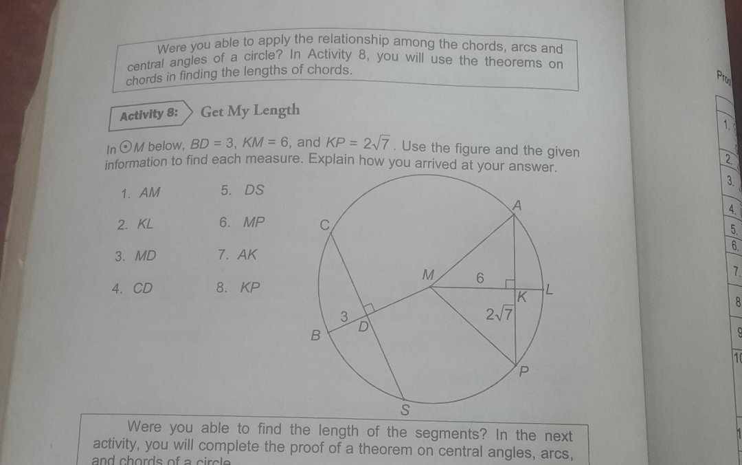 Were you able to apply the relationship among the chords, arcs and cantral angles of a circle ...