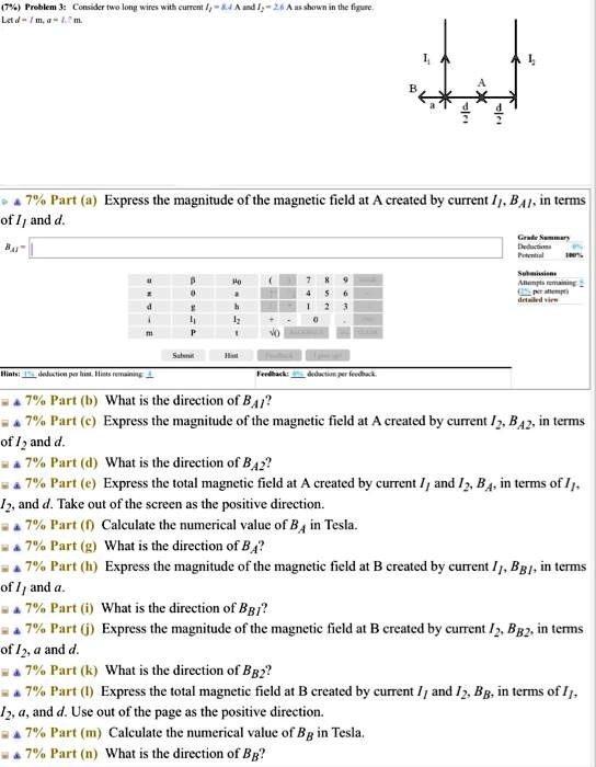 7 problem 3 consider two long wires with current i14a and i226a as ...