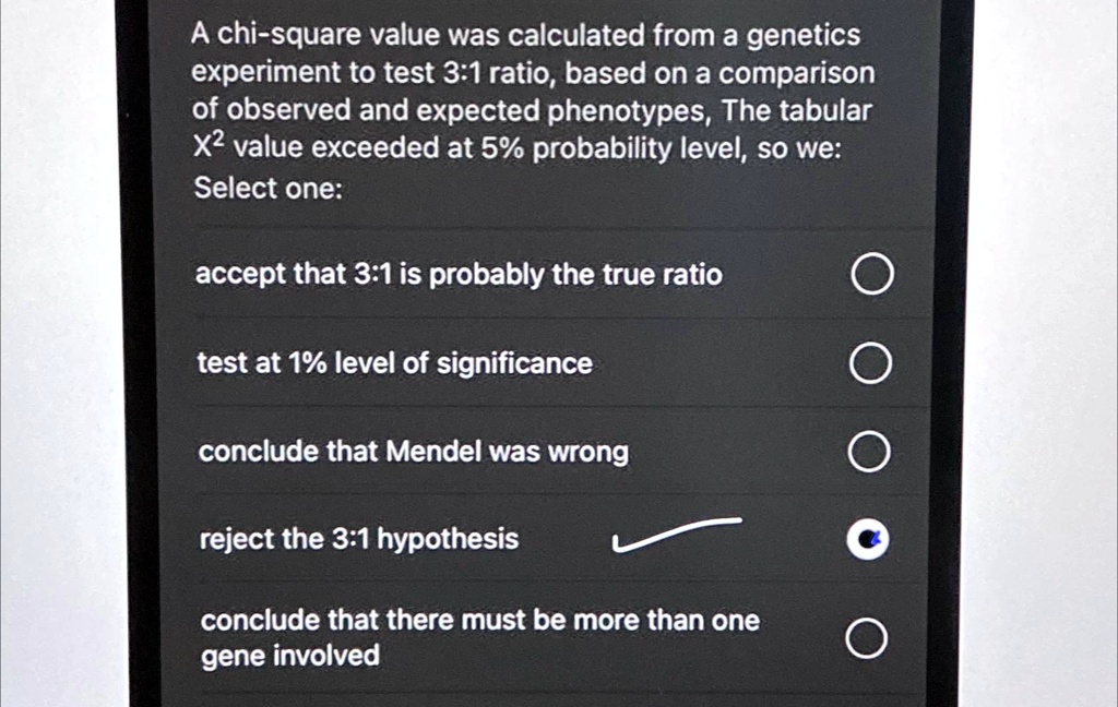 A chi-square value was calculated from a genetics experiment to test 3: ...
