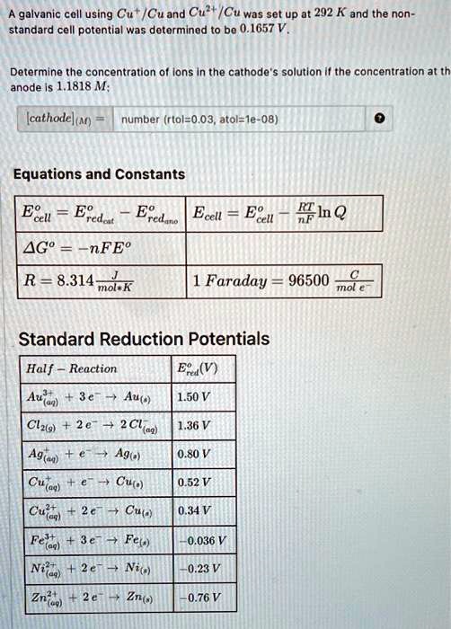 a galvanic cell using cucu and cucu was set up at 292k and the non ...