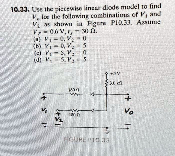 10.33. Use the piecewise linear diode model to find V for the following ...