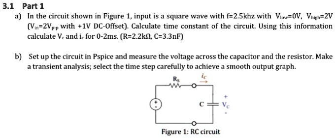 SOLVED: 3.1 Part 1 a) In the circuit shown in Figure 1, the input is a square wave with f=2.5 ...