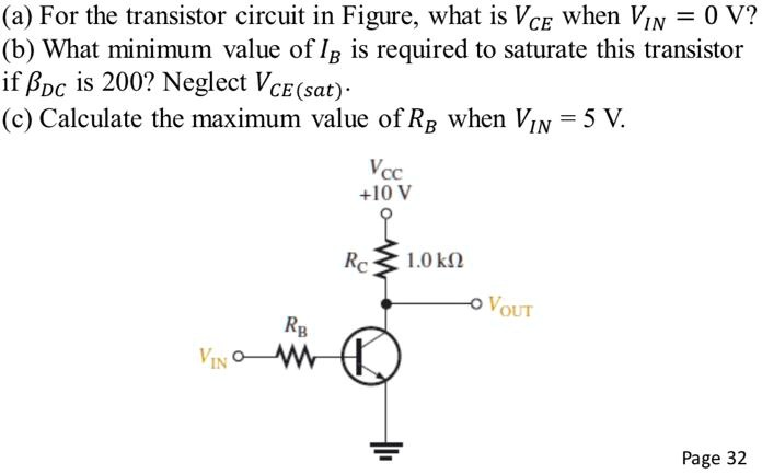 a for the transistor circuit in figure what is vce when vin 0 v b what ...
