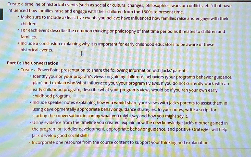 SOLVED: Create a timeline of historical events (such as social or cultural changes, philosophies ...