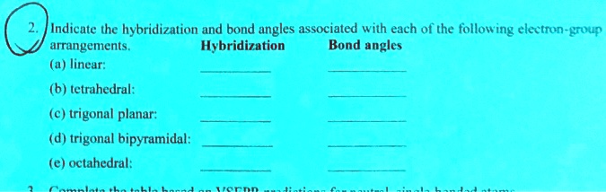 indicate the hybridization and bond angles associated with each of the ...