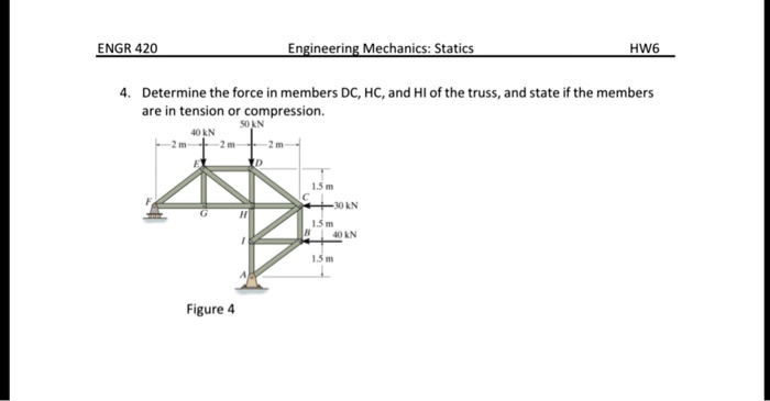 SOLVED: ENGR 420 Engineering Mechanics: Statics HW6 4. Determine the force in members DC, HC ...