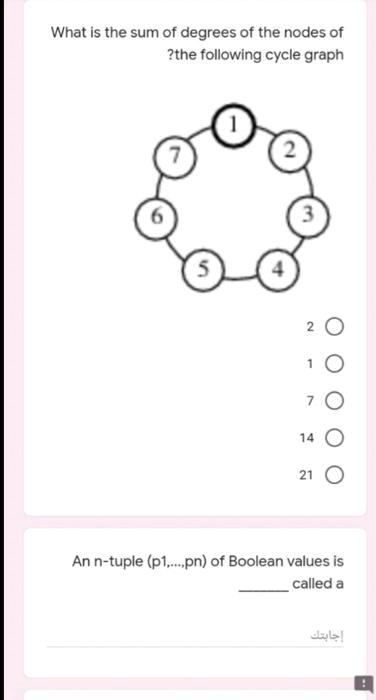 What is the sum of degrees of the nodes of ?the following cycle graph 6 ...