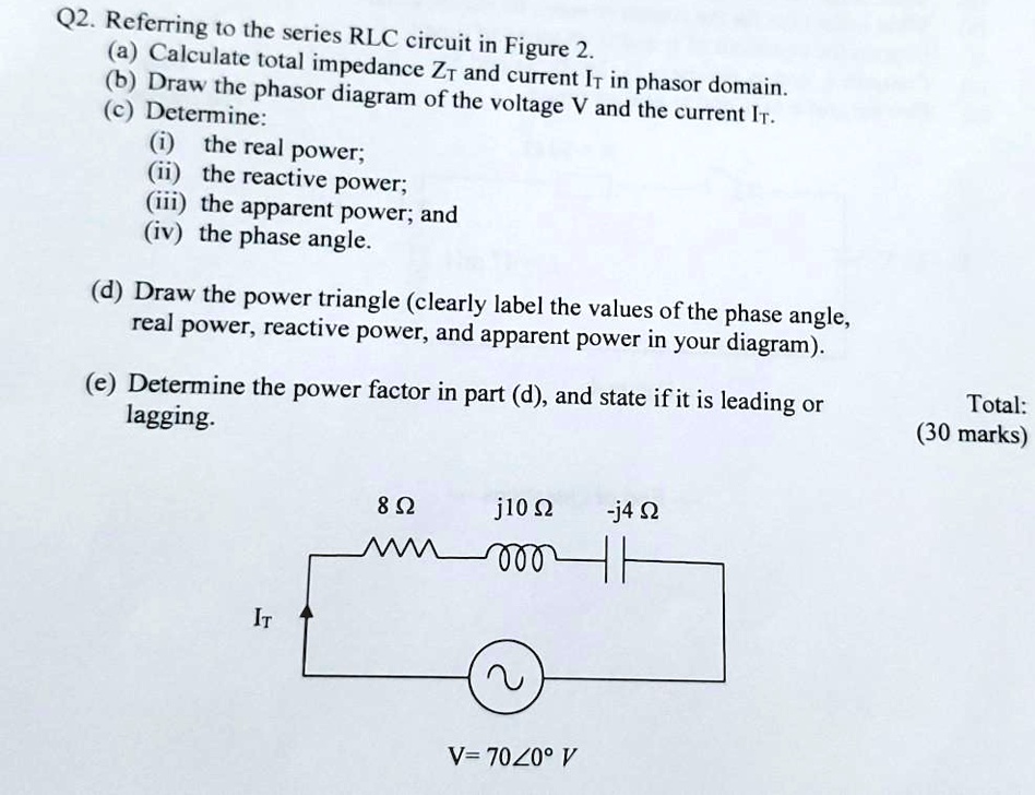 SOLVED: 02. Referring to the series RLC circuit, calculate the total impedance Zt and current Ir ...