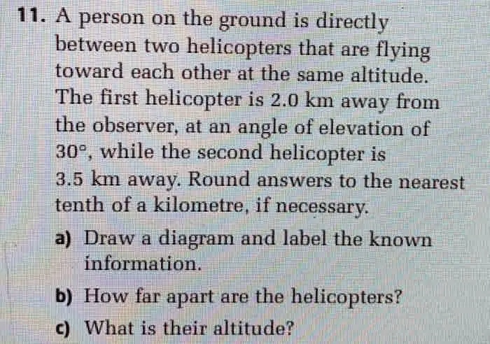 A person on the ground is directly between two helicopters that are ...