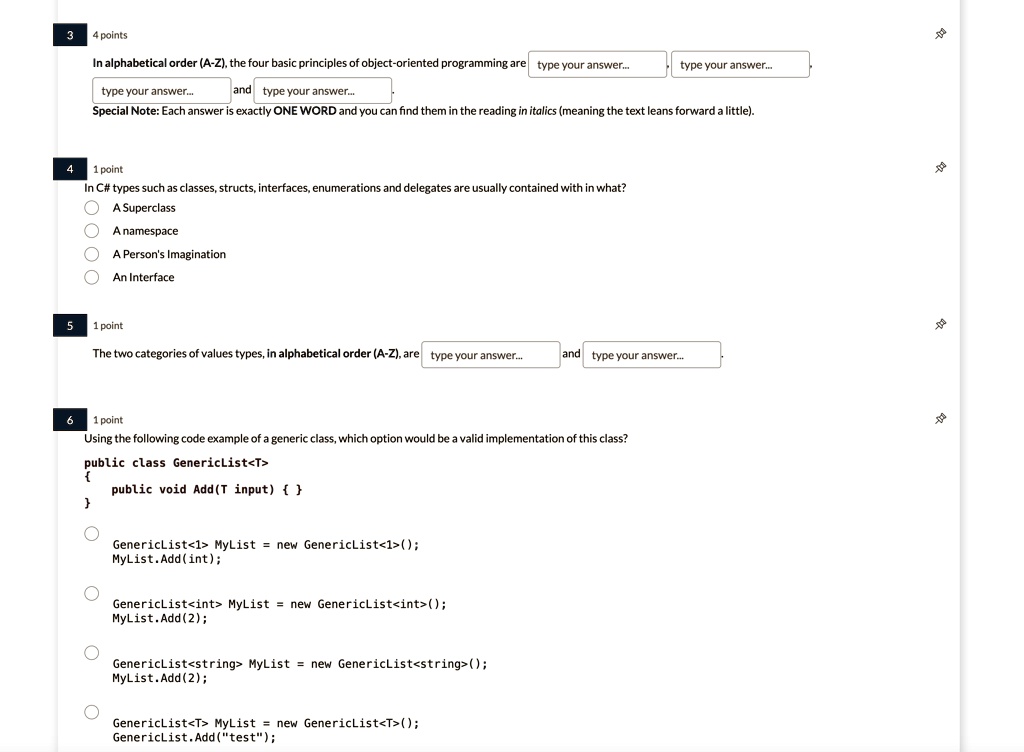 Solved 4 Points In Alphabetical Order A Z The Four Basic Principles Of Object Oriented