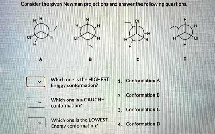 SOLVED: Consider the given Newman projections and answer the following ...