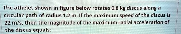 The athlete shown in the figure below rotates a 0.8 kg discus along a ...
