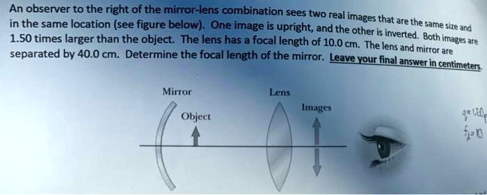 an observer to the right of the mirror lens combination sees two real ...