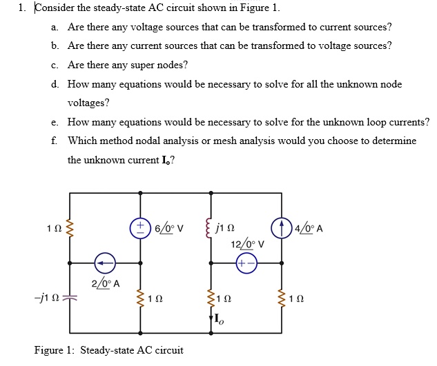 SOLVED: l. Consider the steady-state AC circuit shown in Figure 1. a. Are there any voltage ...