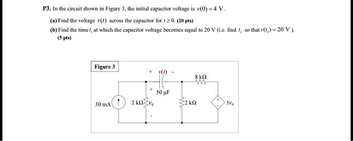 SOLVED: P3. In the circuit shown in Figure 3, the initial capacitor voltage is v0 = 4 V. a) Find ...