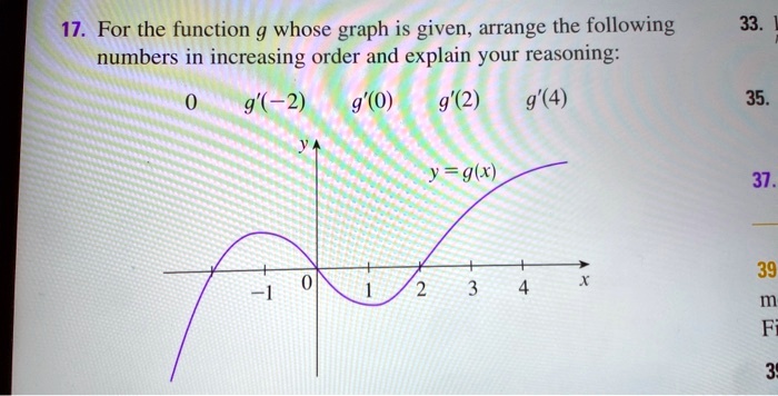 17 for the function g whose graph is given arrange the following ...