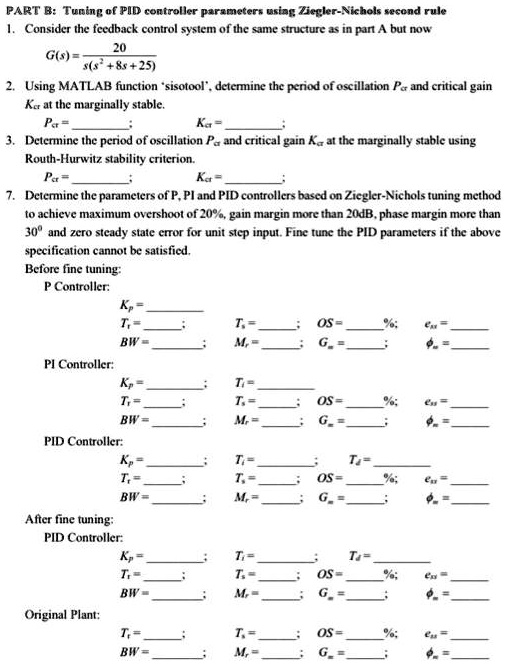 Solved Part B Tuning Of Pid Controller Parameters Using Ziegler Nichols Second Rule 1