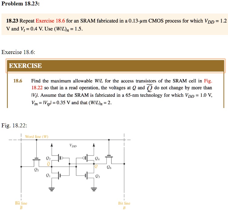 SOLVED: Problem 18.23: Repeat Exercise 18.6 for an SRAM fabricated in a ...