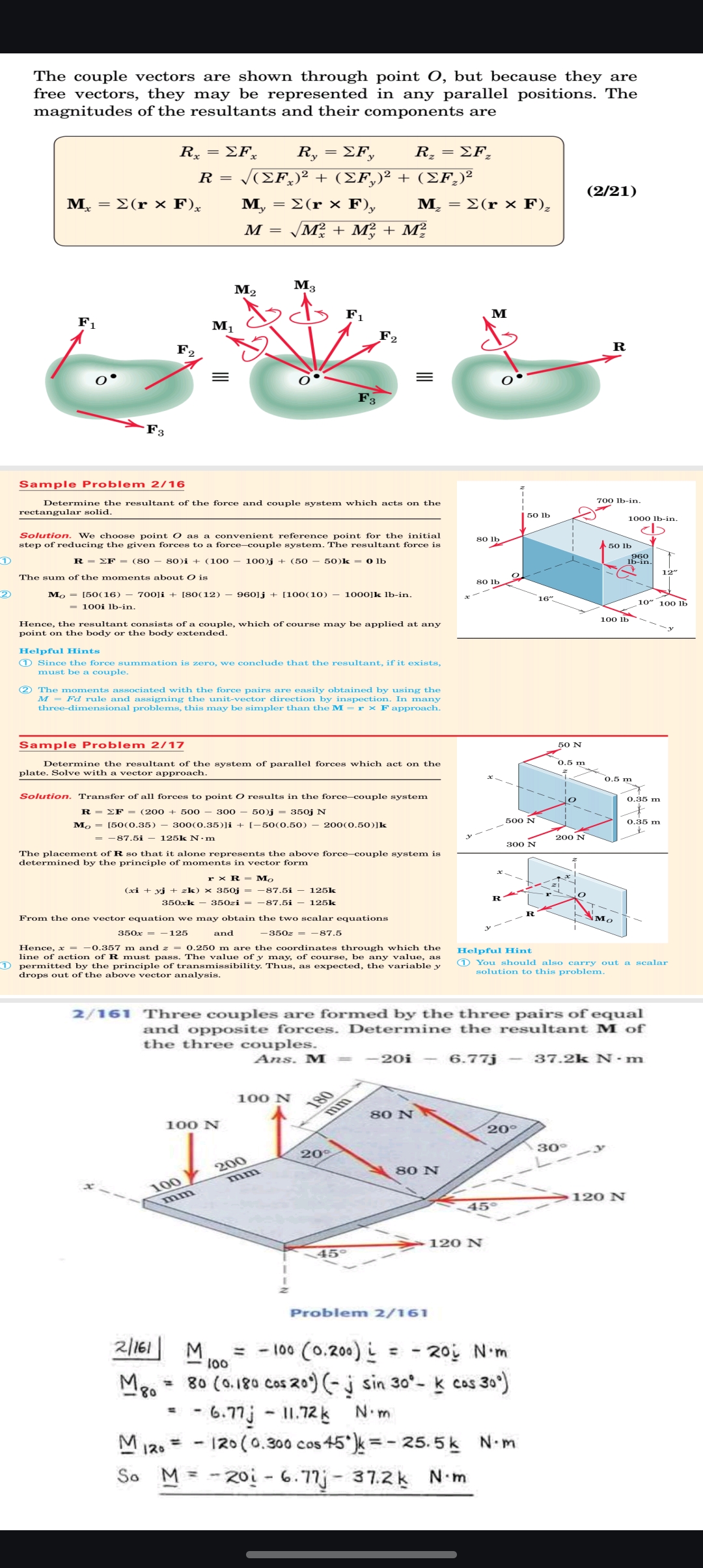 The couple vectors are shown through point O, but because they are free vectors, they may be ...