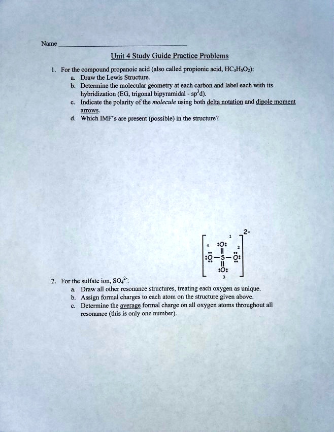 SOLVED:Name Unit 4 Study Guide Practice Problems For the compound ...