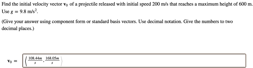 SOLVED: Find the initial velocity vector Vo of a projectile released with an initial speed of ...
