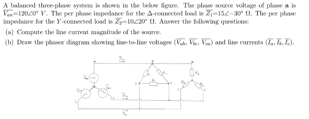 SOLVED: A balanced three-phase system is shown in the figure below. The phase source voltage of ...