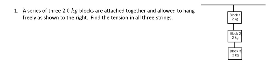 a series of three 20 kg blocks are attached together and allowed to ...