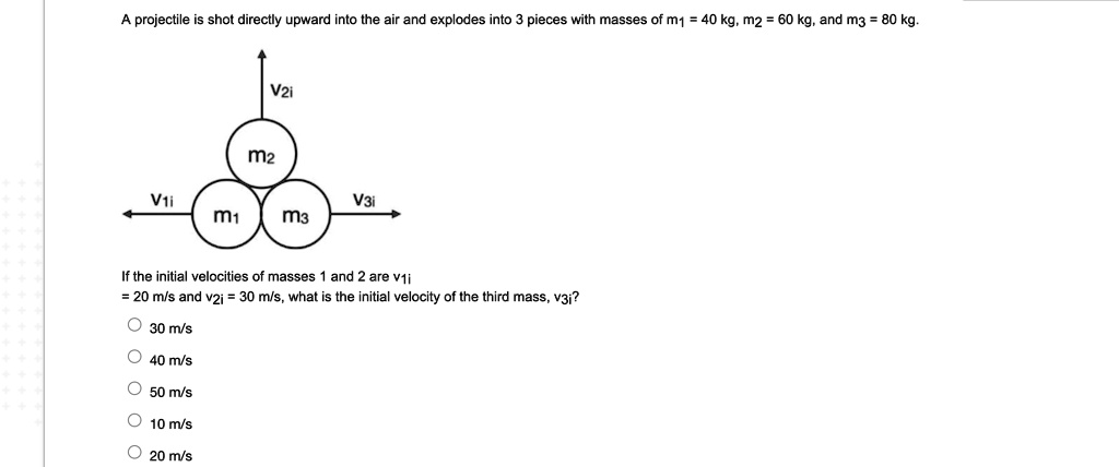 SOLVED: A projectile is shot directly upward into the air and explodes into pieces with masses ...
