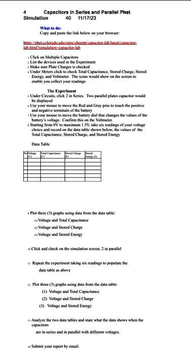 Capacitors in Series and Parallel Phet 4 Simulation 40 11/17/23 What to ...