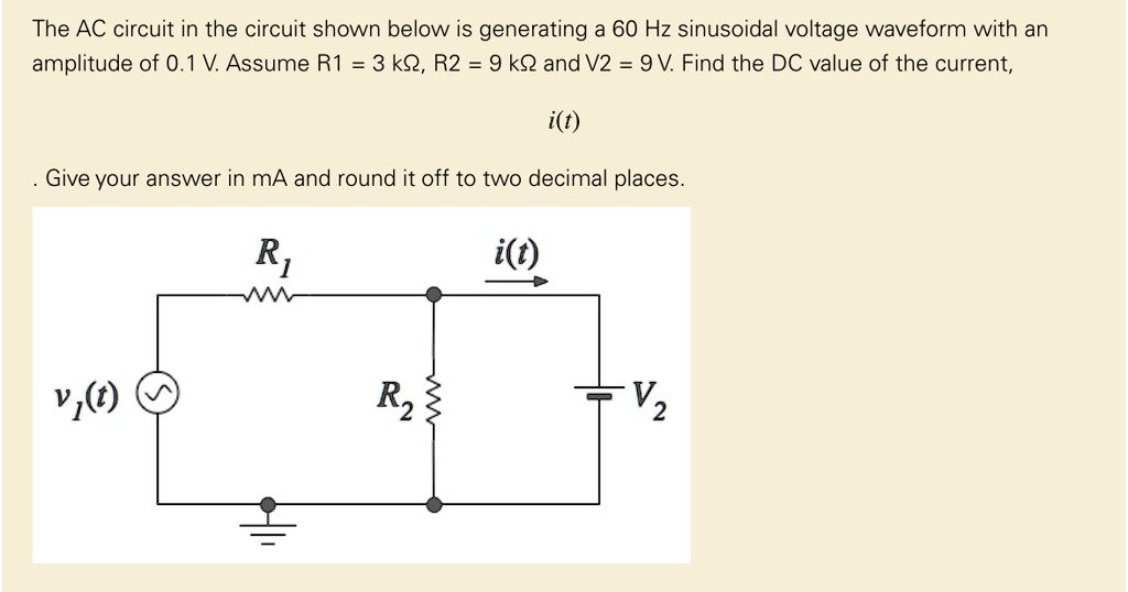 The AC circuit in the circuit shown below is generating a 60 Hz sinusoidal voltage waveform with ...