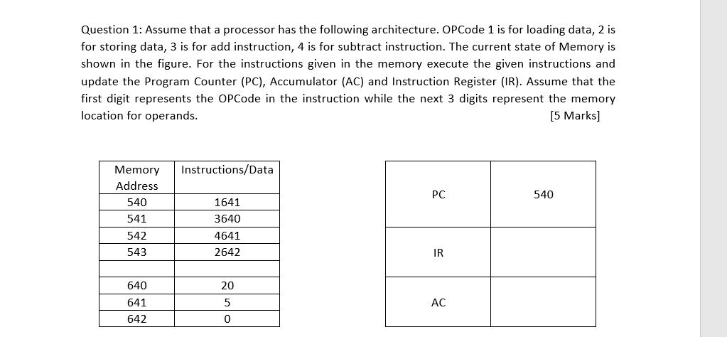 Solved Question 1 Assume That The Processor Has The Following Architecture Opcode Is For 
