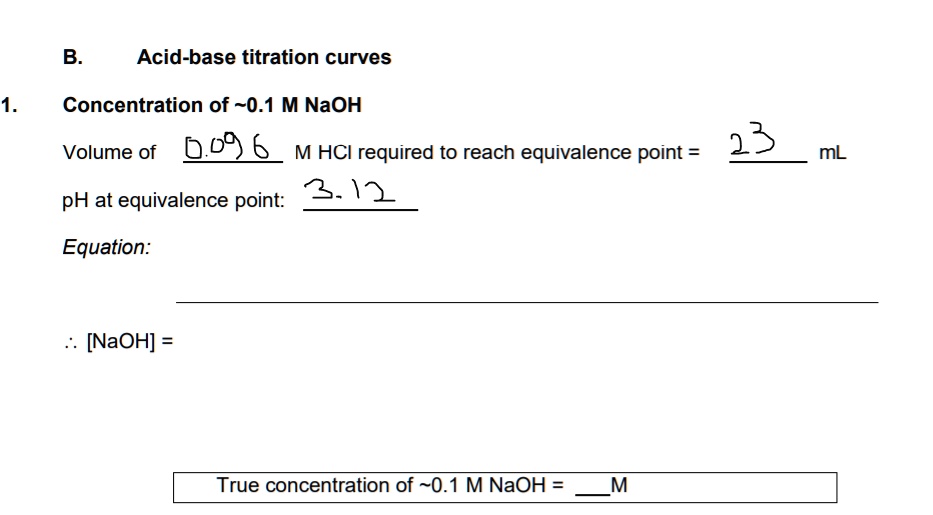 acid base titration curves concentration of 01 m naoh volume of m hci required to reach ...