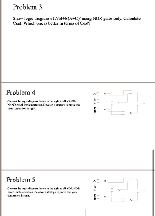 Problem 3 Show logic diagram of A'B+B(A+C)' using NOR gates only ...