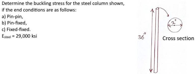 Determine the buckling stress for the steel column shown, if the end conditions are as follows ...