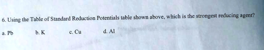 using the table of standard reduction potentials table shown above ...
