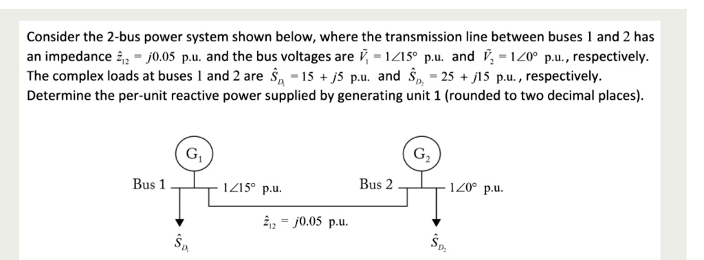 SOLVED: Consider the 2-bus power system shown below, where the transmission line between buses 1 ...