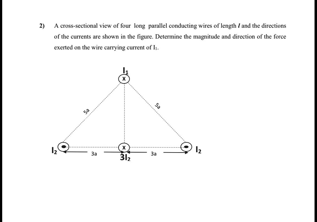 SOLVED: 2) A cross-sectional view of four long parallel conducting ...