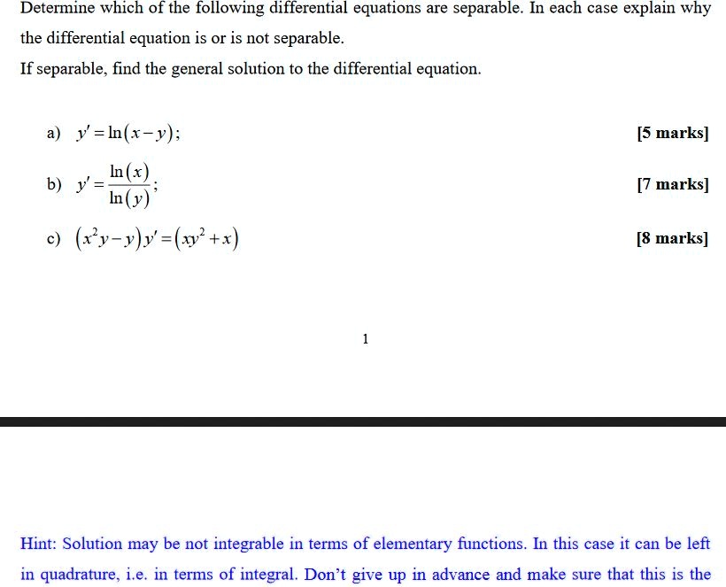 [get Answer] Determine Which Of The Following Differential Equations