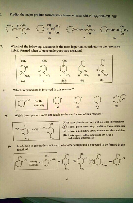 5. Predict the major product formed when benzene reacts with (CH?)?CCH ...