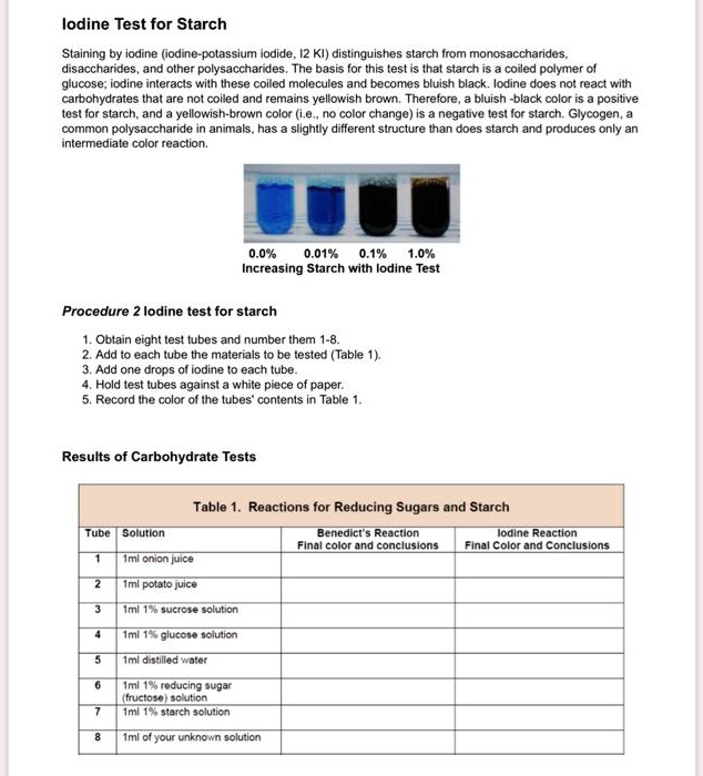 SOLVED: Title: Iodine Test for Starch Staining by iodine (iodine ...
