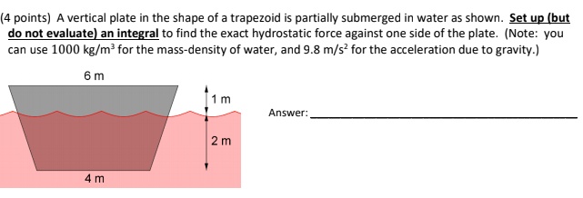 4 points vertical plate in the shape trapezoid partially submerged in ...