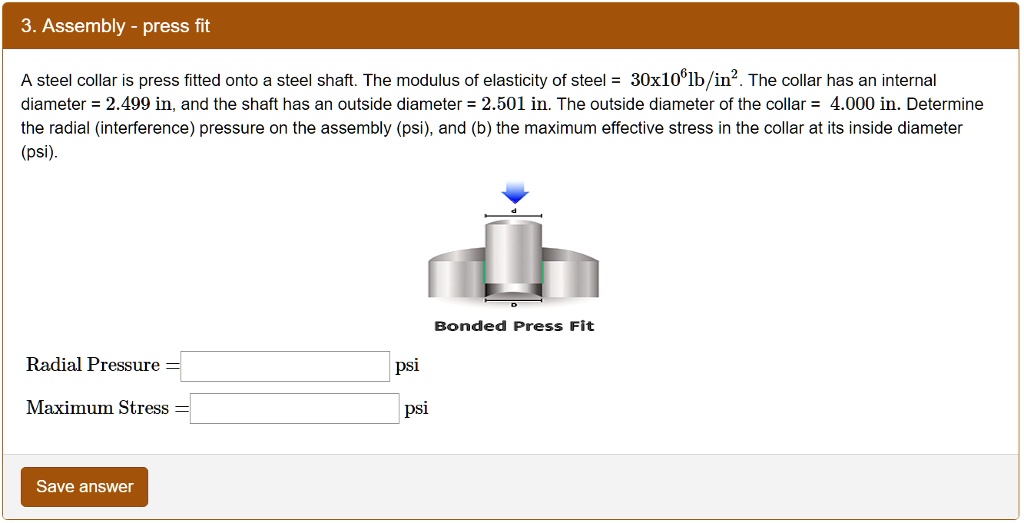 3assembly press fit a steel collar is press fitted onto a steel shaft the modulus of elasticity ...