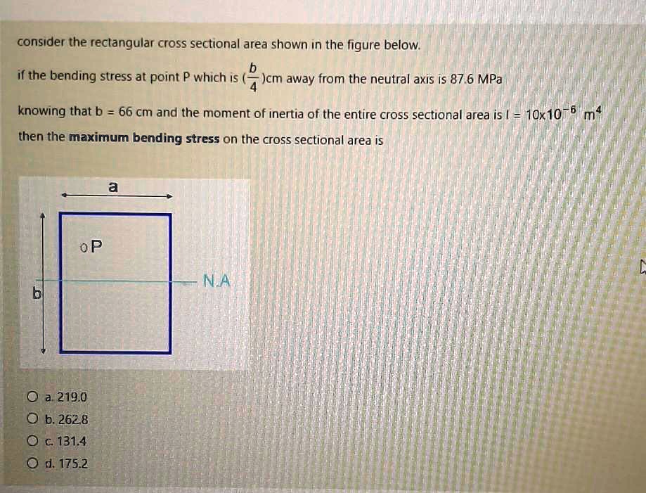 SOLVED: consider the rectangular cross sectional area shown in the ...