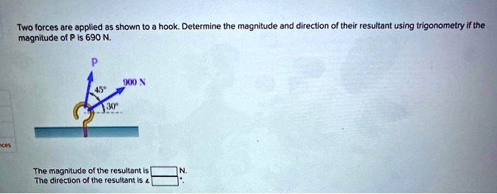 SOLVED: Two forces are applied as shown to hook. Determine the ...