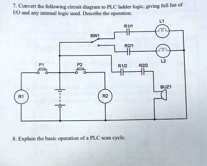 7. Convert the following circuit diagram to PLC ladder logic, giving ...