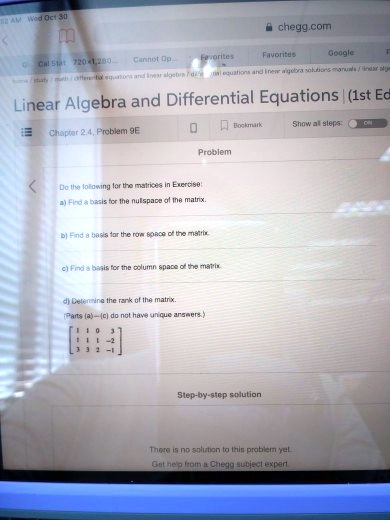 Linear Algebra and Differential Equations | (1st Ed Chapter 2.4, Problem 9E Problem Do the ...