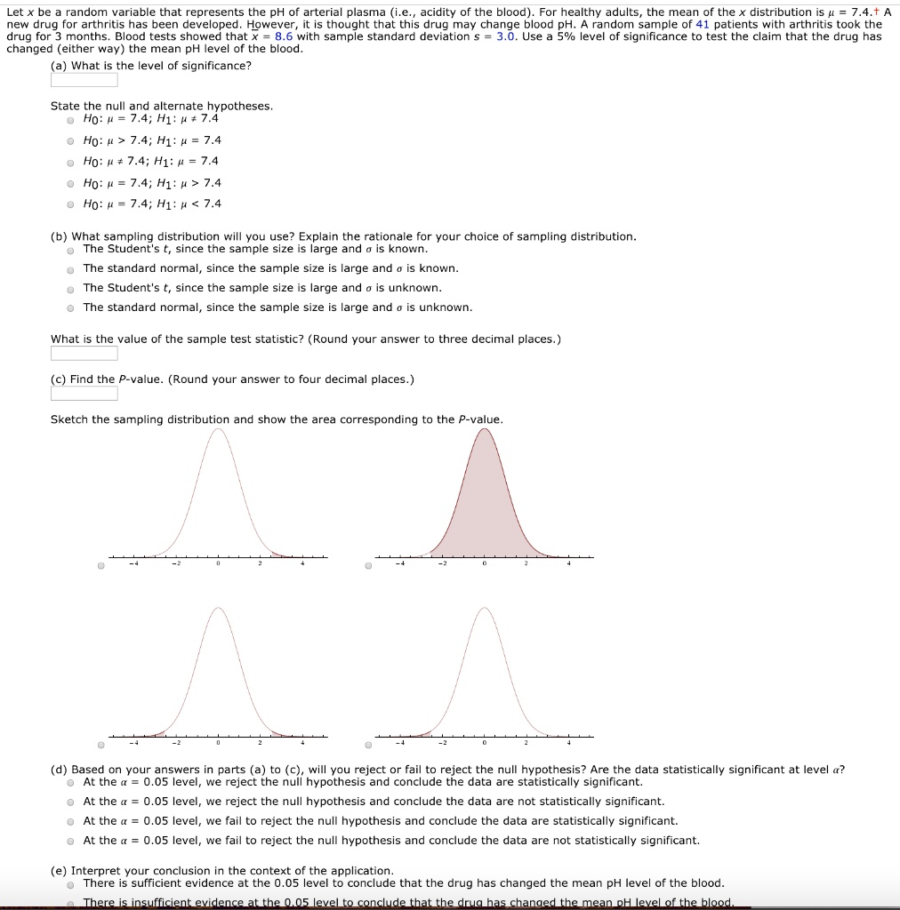 SOLVED: Let random variable that represents the pH of arterial plasma ...